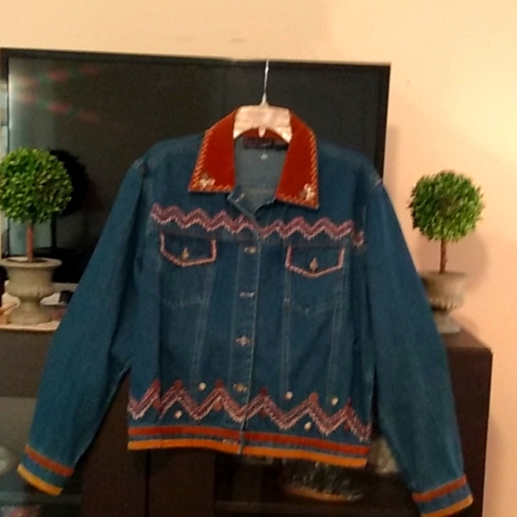 new directions | Jackets & Coats | Jean Jacket With Swade Trim | Poshmark